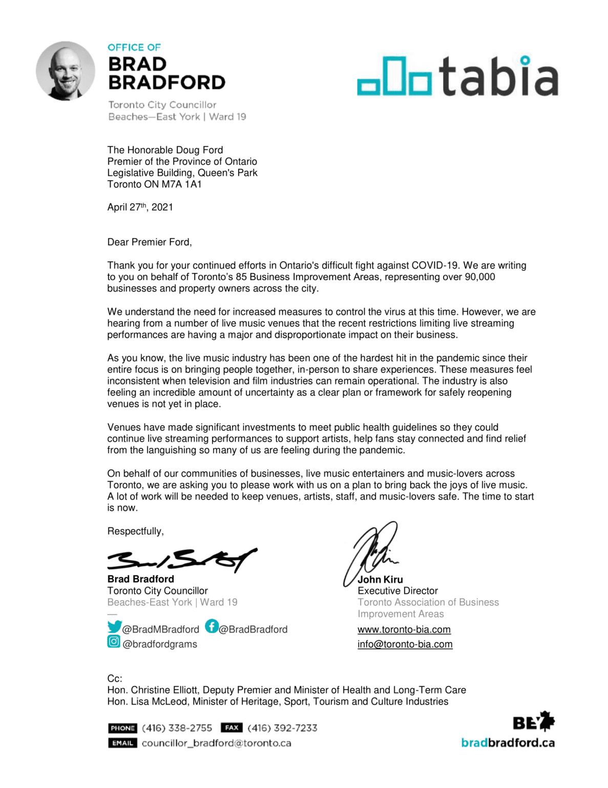 Letter Supporting Live Music Venues | THE JUNCTION BIA